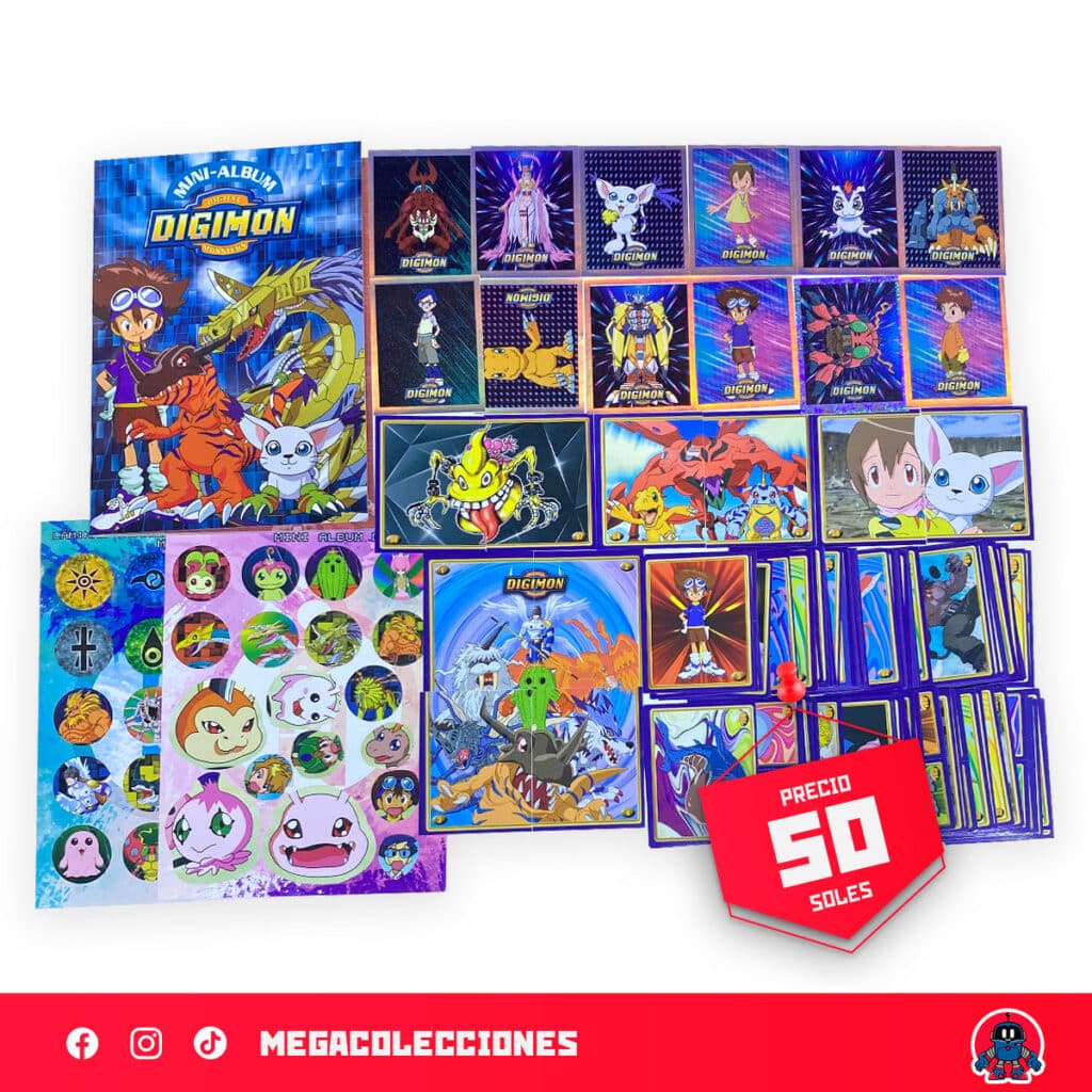 Mini álbum Digimon + Set completo de figuras para pegar | Megacolecciones