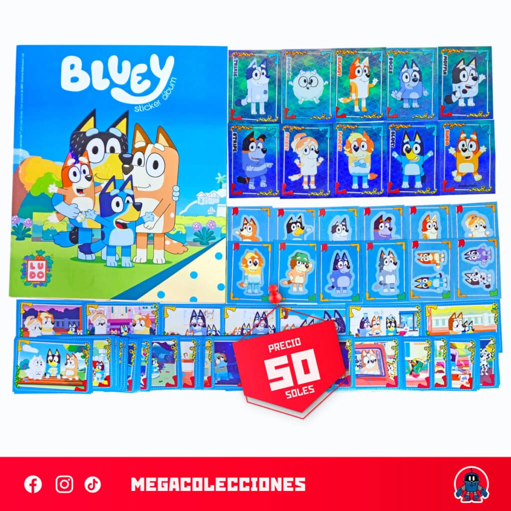 Álbum Bluey + Set completo de figuras para pegar | Megacolecciones