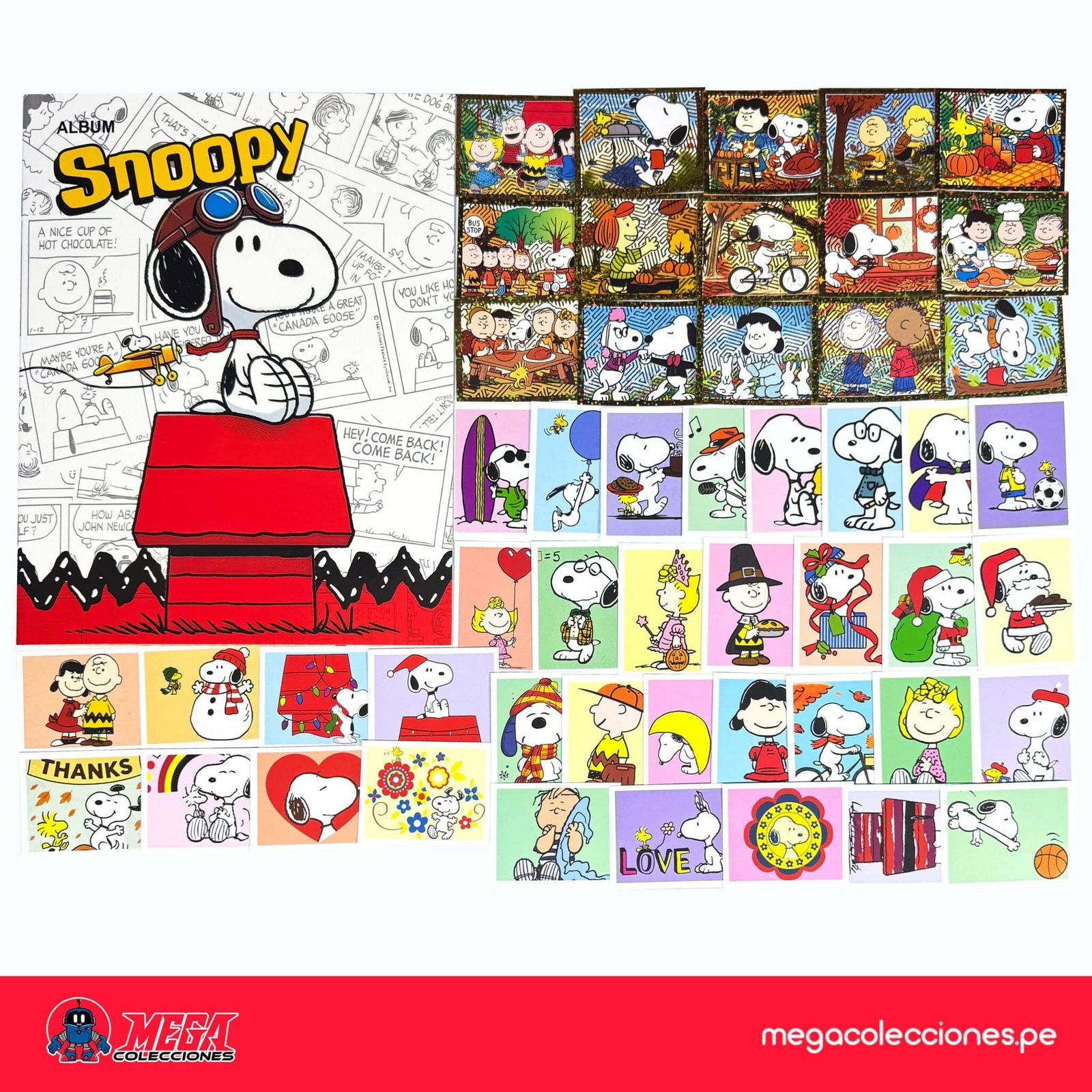 Álbum Snoopy + Set completo de figuras para pegar | Megacolecciones
